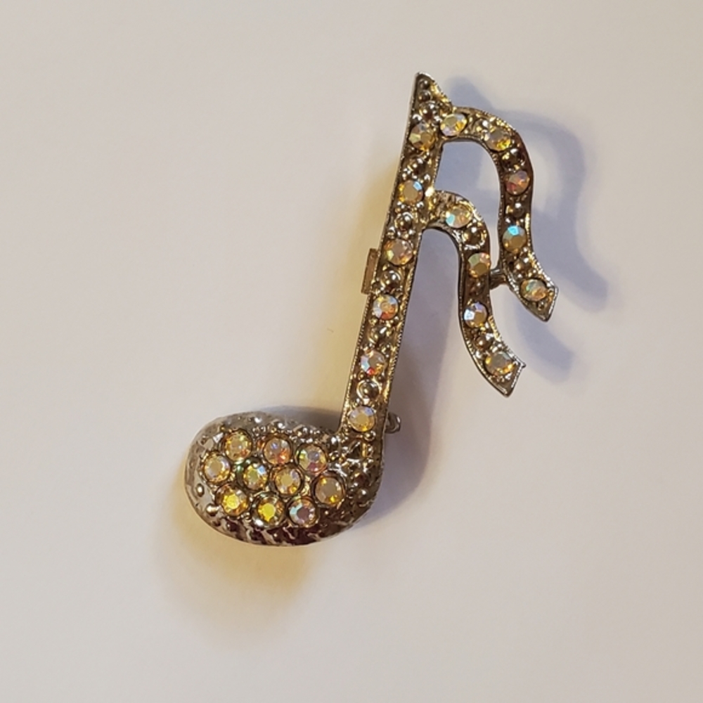 16th Note Musical Symbol Vintage Brooch - Gem
